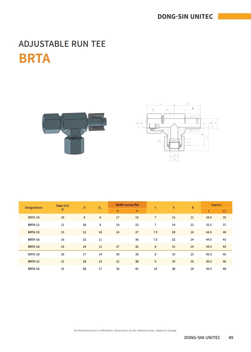ADJUSTABLE RUN TEE BRTA > JIS & KS | 동신유니텍